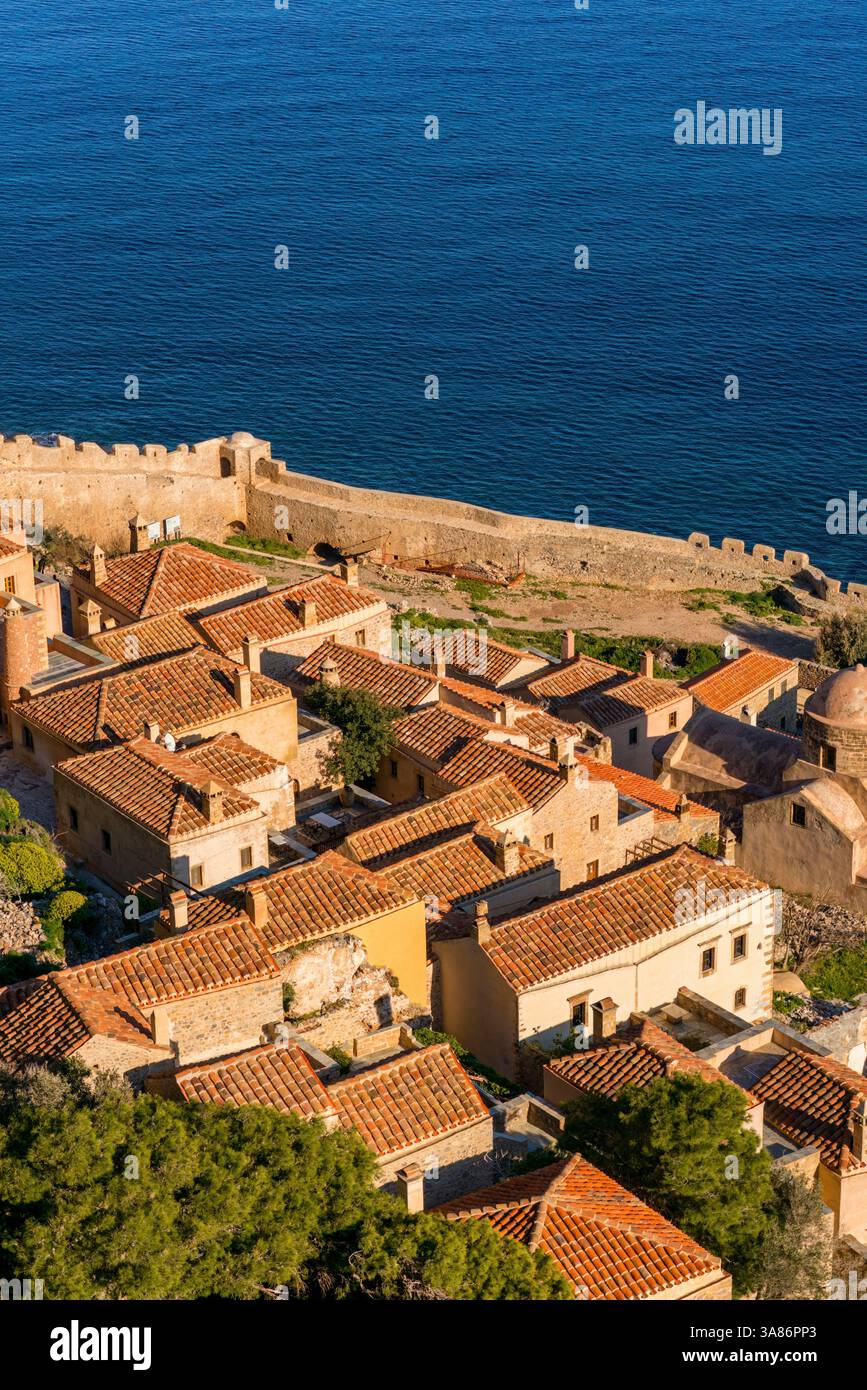 Monemvasia island historic stone houses and churches, Monemvasia ...