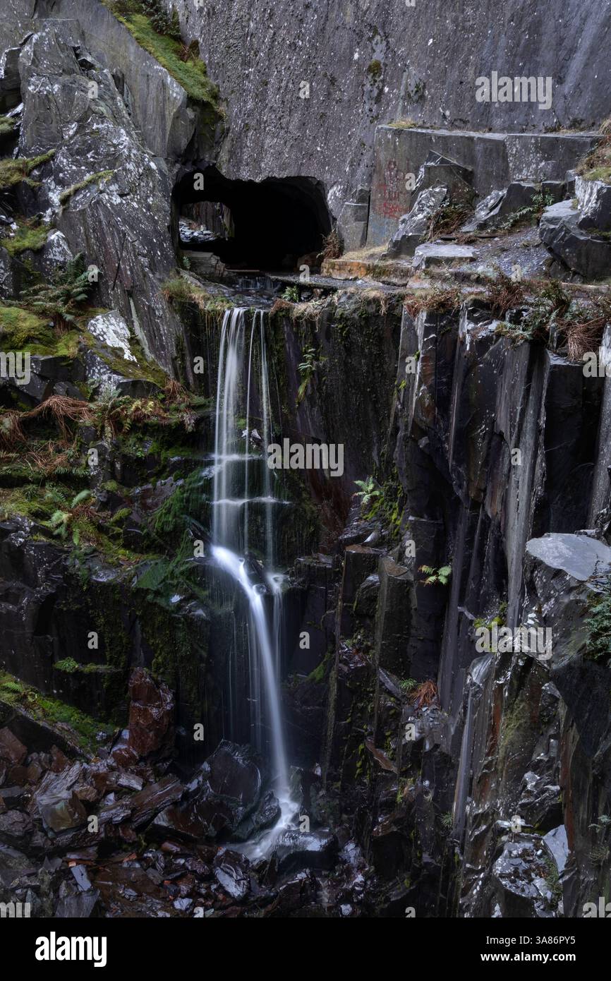 Waterfall from Slate Cavern Tunnel entrance, Dinorwig Quarry (Dinorwic ...
