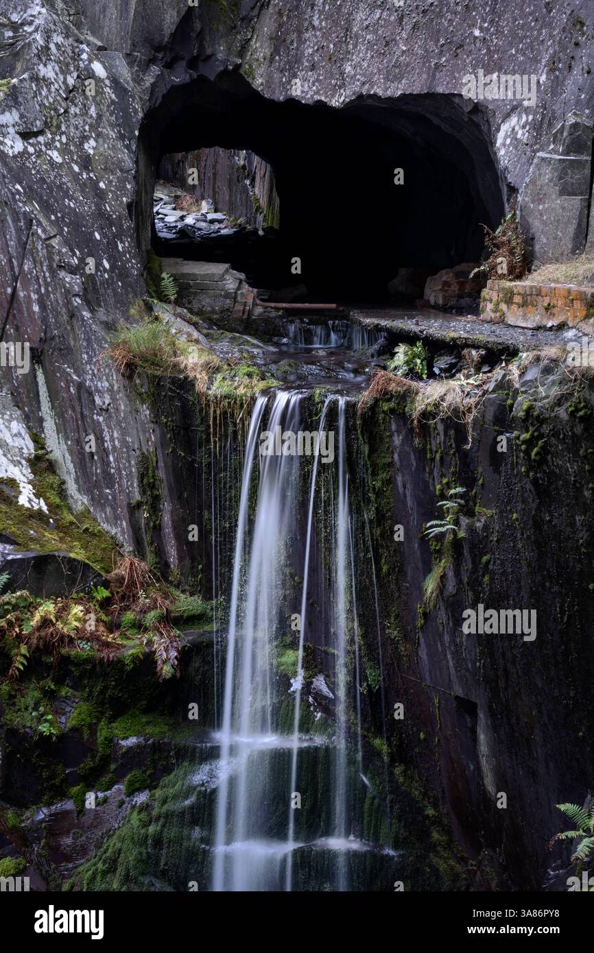 Waterfall from Slate Cavern Tunnel entrance, Dinorwig Quarry (Dinorwic ...