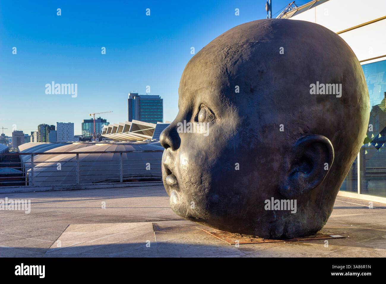Giant Child Statue Head Titled Day, Atocha Train Station, Madrid, Spain ...