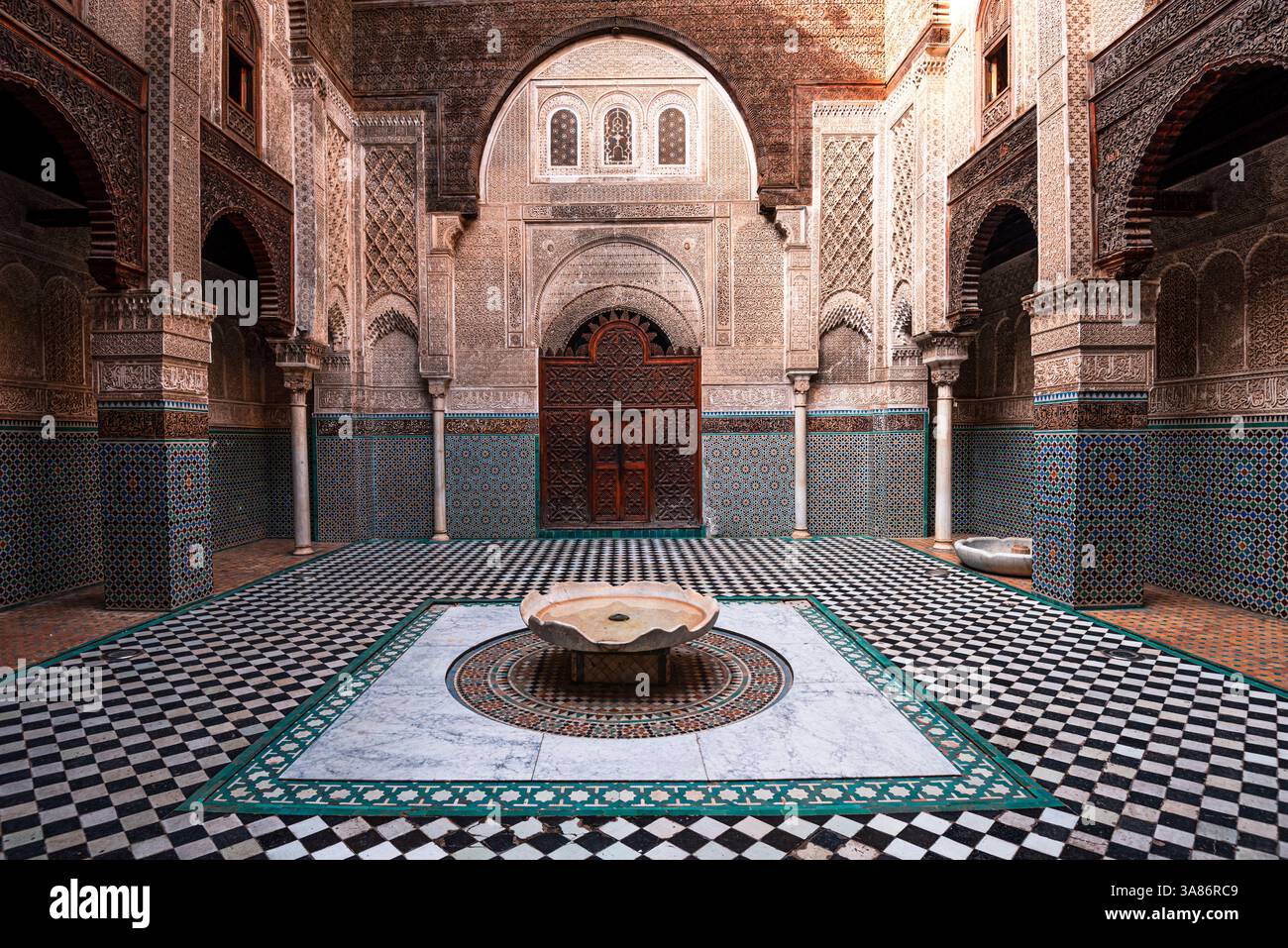 Beautiful interior and Islamic mosaic art, Al-Attarine Madrasa in the ...