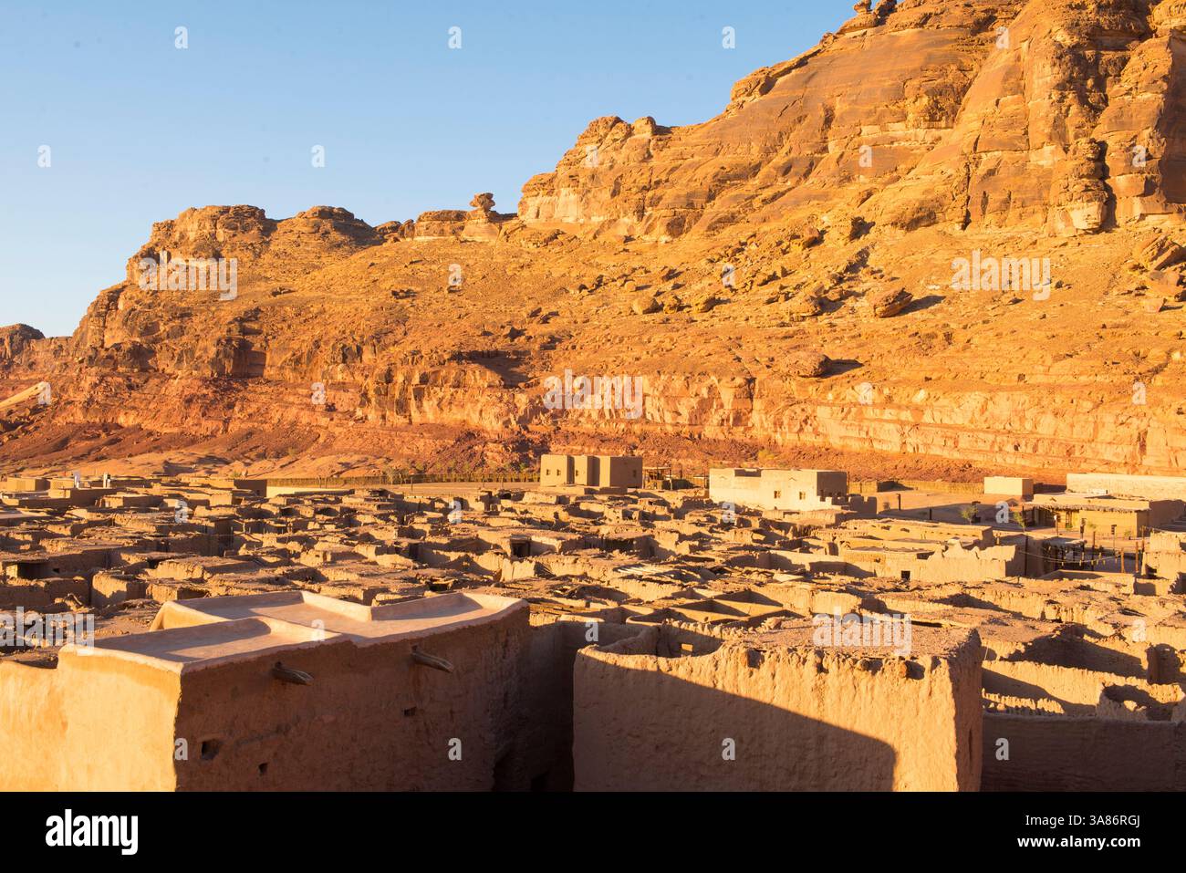 Old mudbrick village under reconstruction, in the Old town of AlUla, Medina Province, Saudi ...