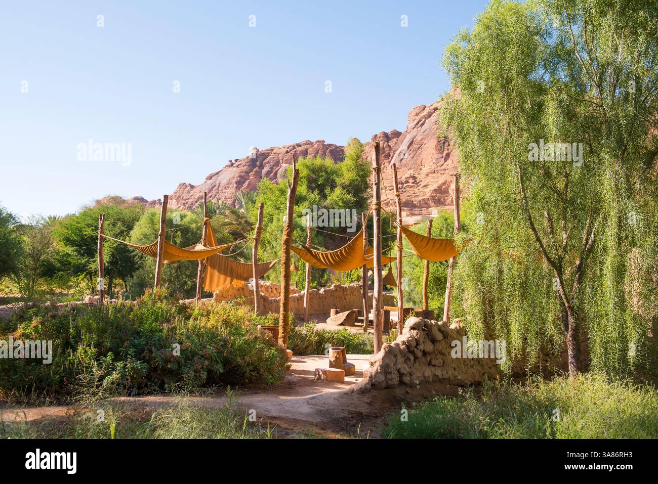 Outdoor Cafe in the gardens of the oasis of AlUla, Medina Province ...