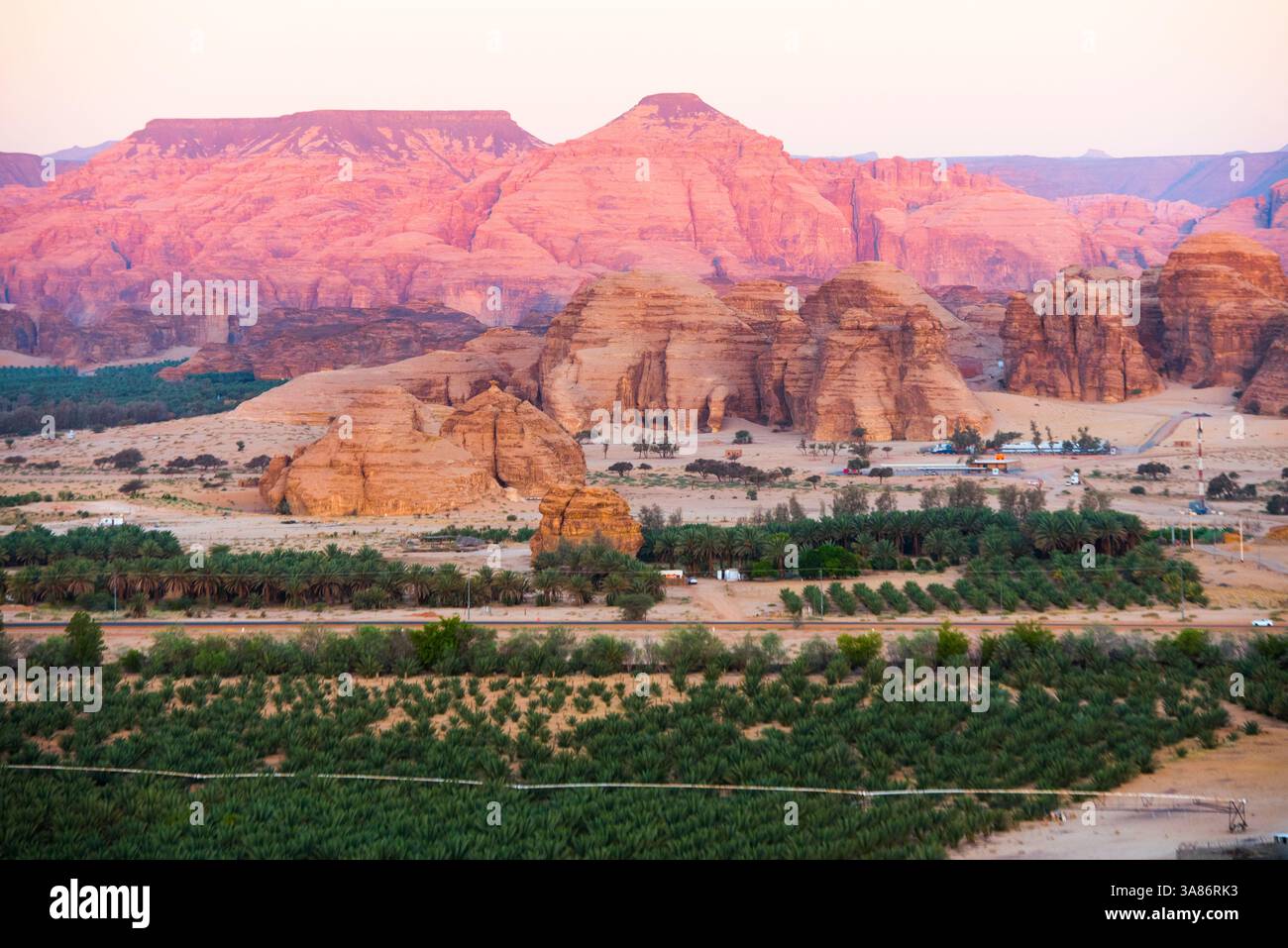 Aerial view from hot air balloon over Hegra site and around, AlUla ...