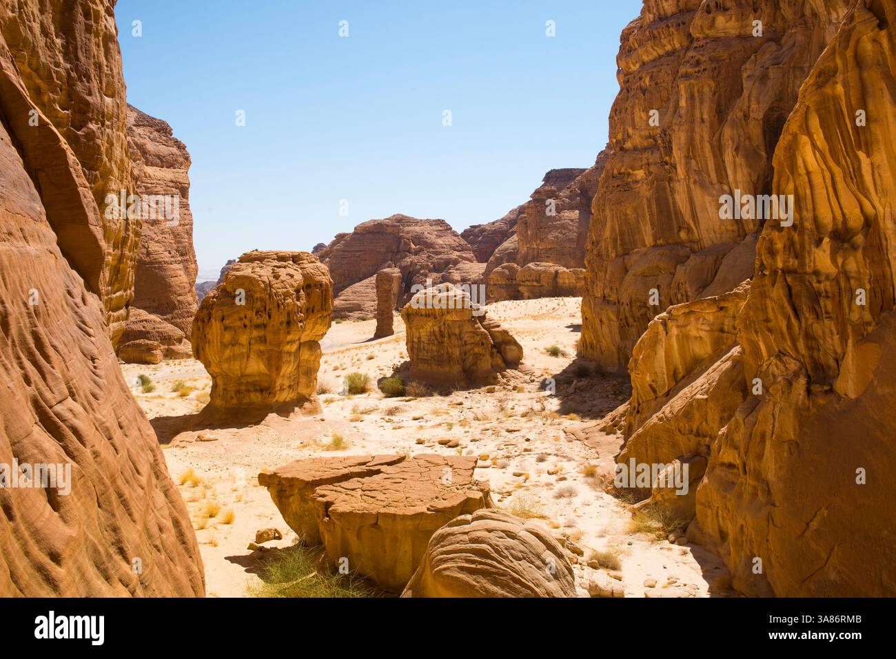 Sandstone rock formations in the desert canyons of the Ashar Valley ...