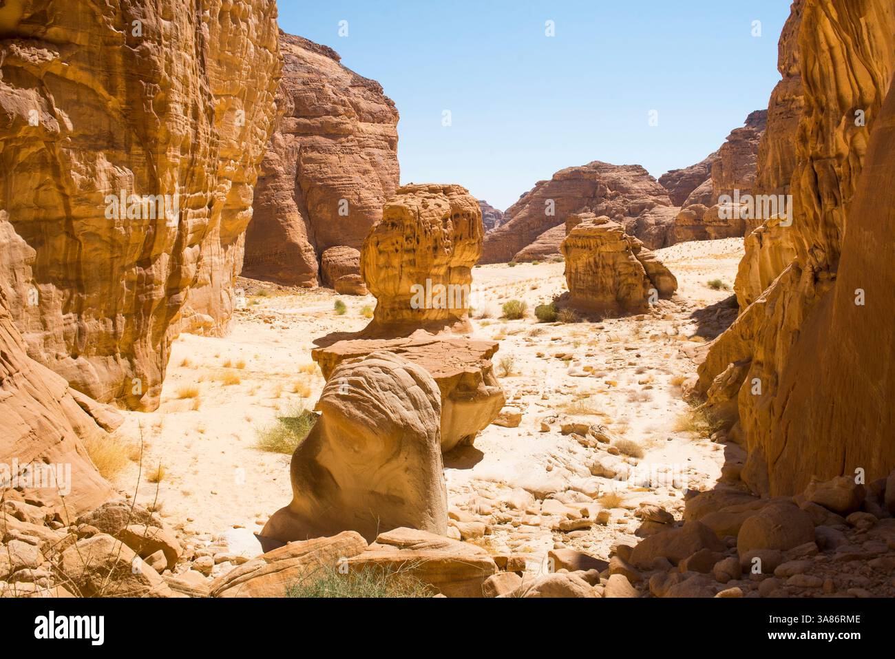 Sandstone rock formations in the desert canyons of the Ashar Valley ...
