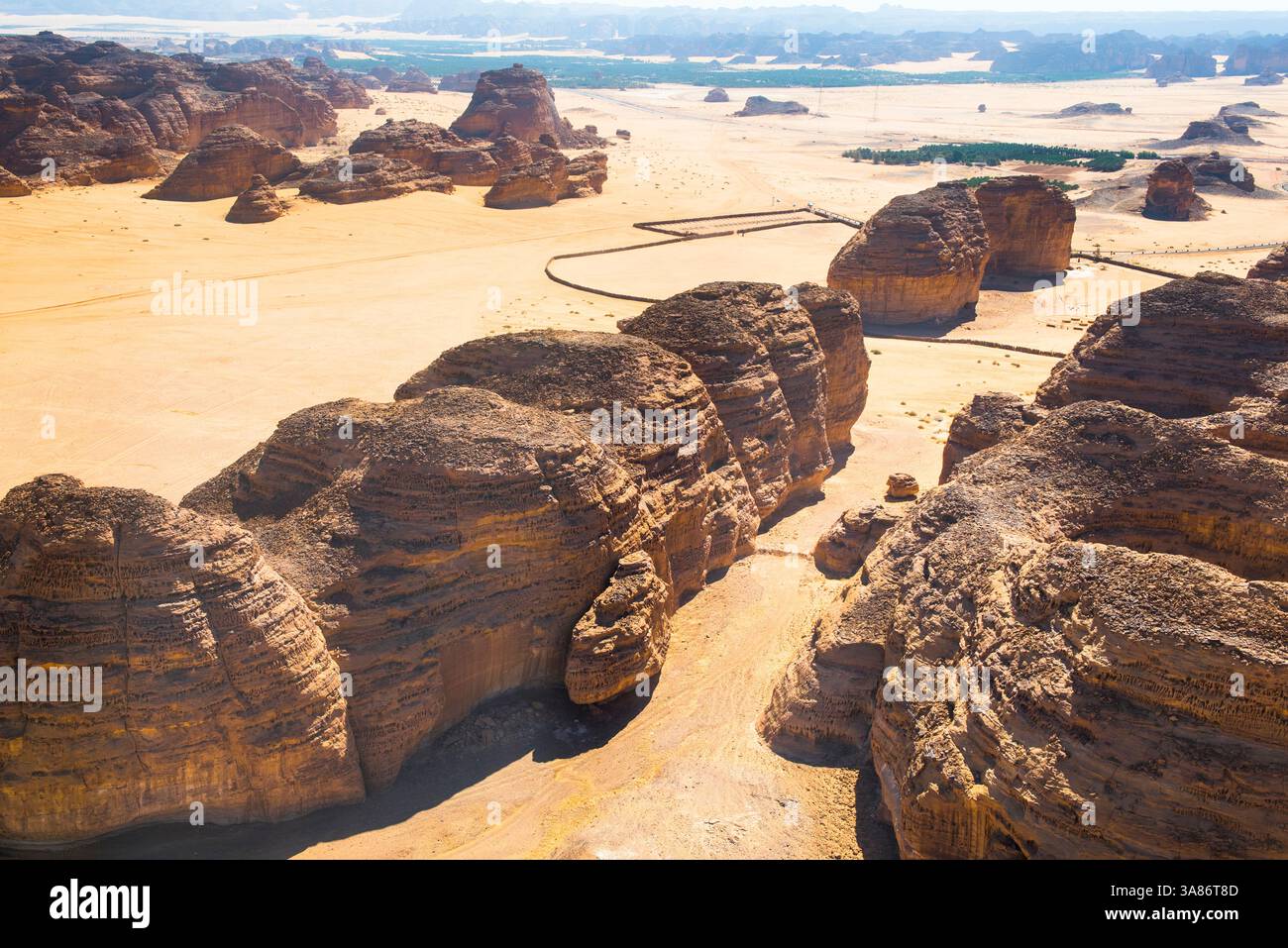 Aerial view of red sandstone formation, in the area of AlUla, Medina ...