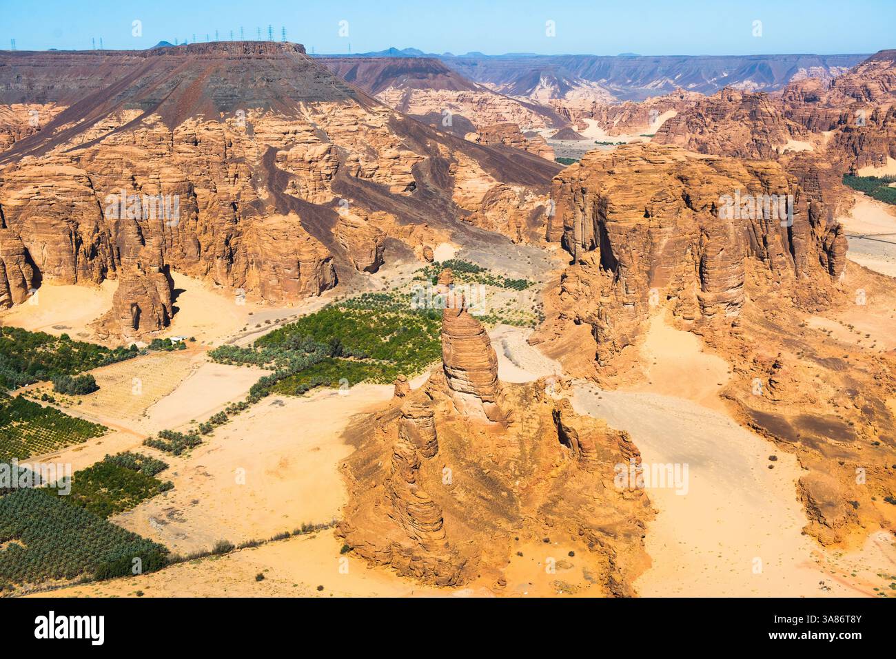 Aerial view of Palm grove and farms in AlUla's Ashar Valley, Medina ...