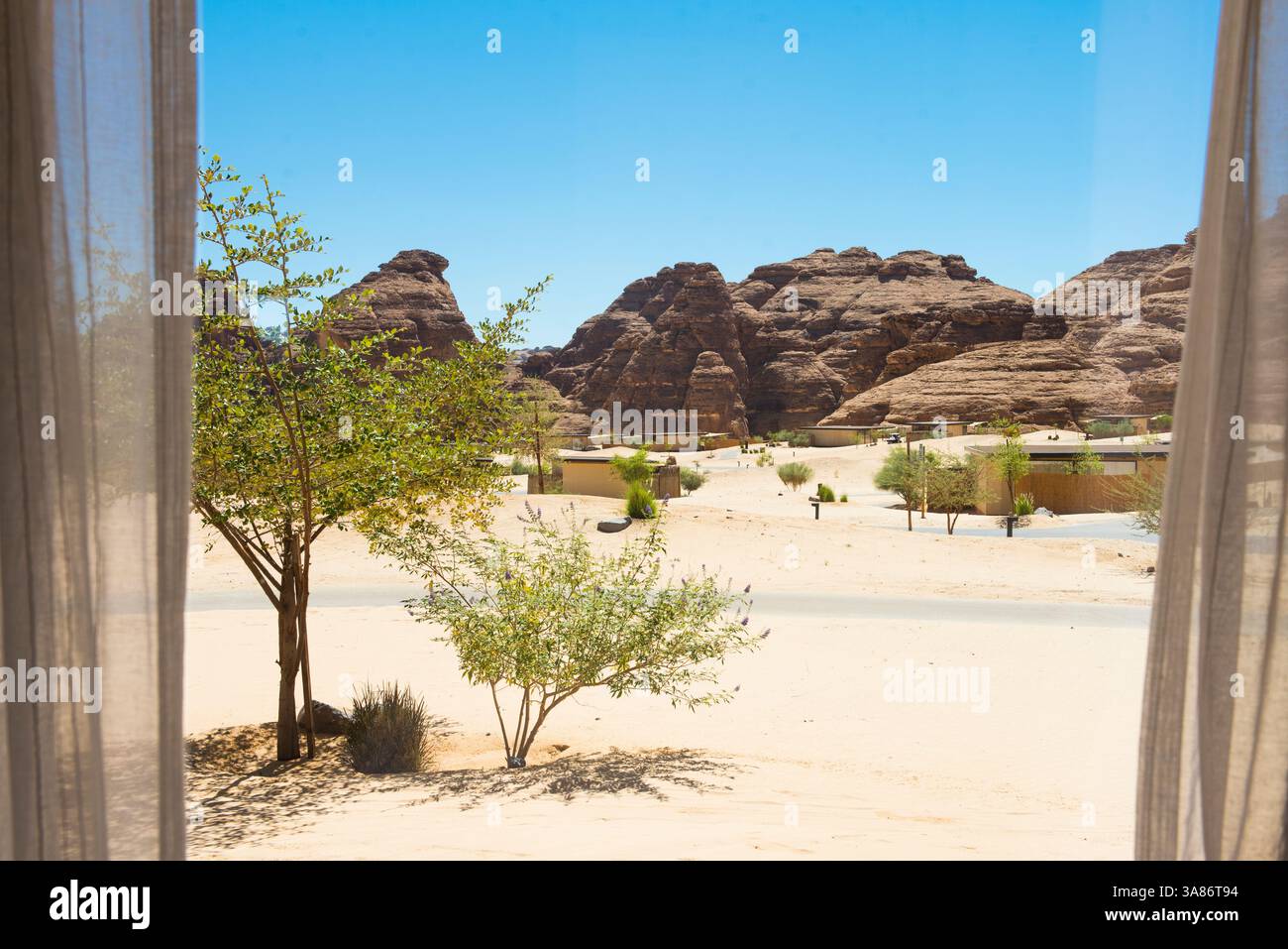 Garden view from villa at Our Habitas AlUla, a sustainable resort in ...