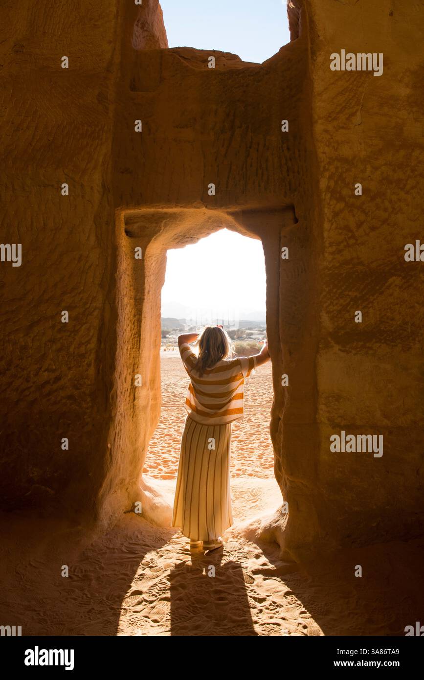Tombs carved into sandstone rock of Jabal Banat (Qasr Al-Bint) area in ...
