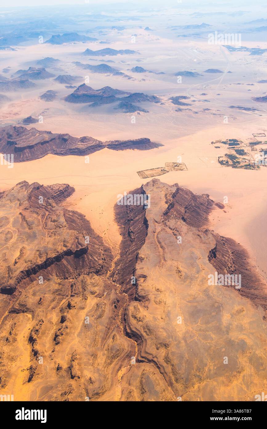 Aerial view from an aircraft of the desert in AlUla region, Medina ...