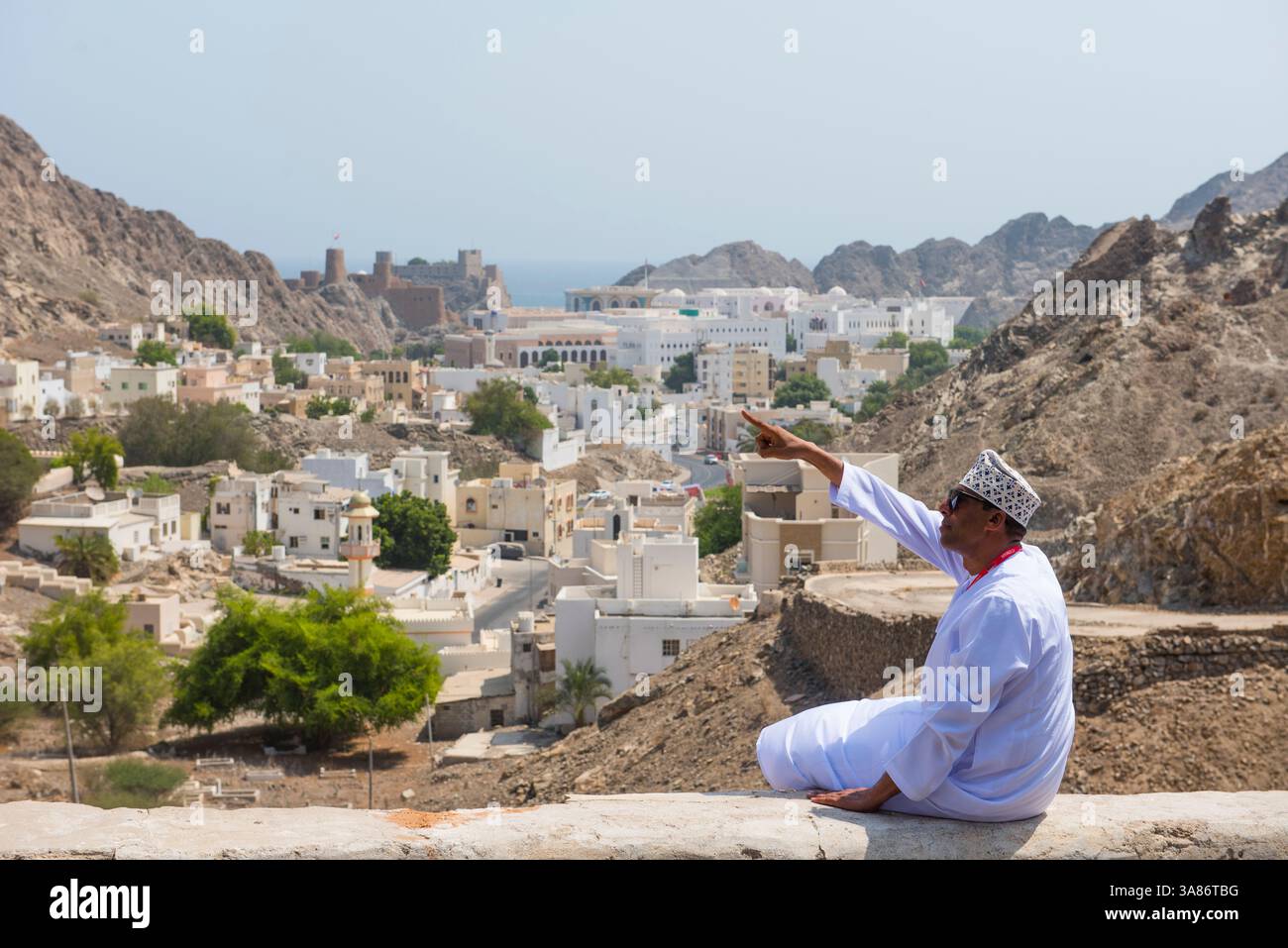 View of Old Muscat from the mountain road, Muttrah, Muscat Port ...