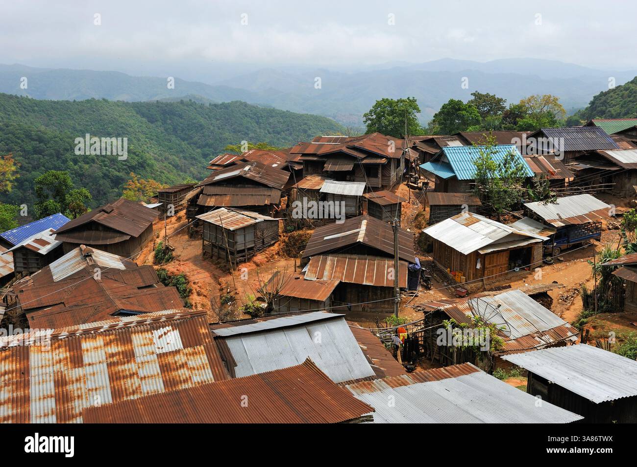 Akha tribe village in the mountains surrounding Muang La, Oudomxay ...