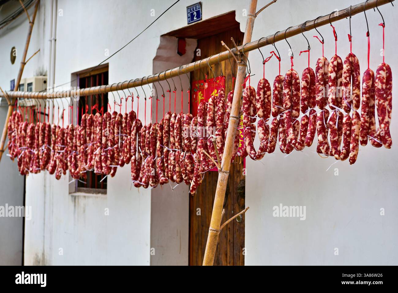Sausages air dried at Zhuge Bagua village, 600 years old, Bagua layout ...