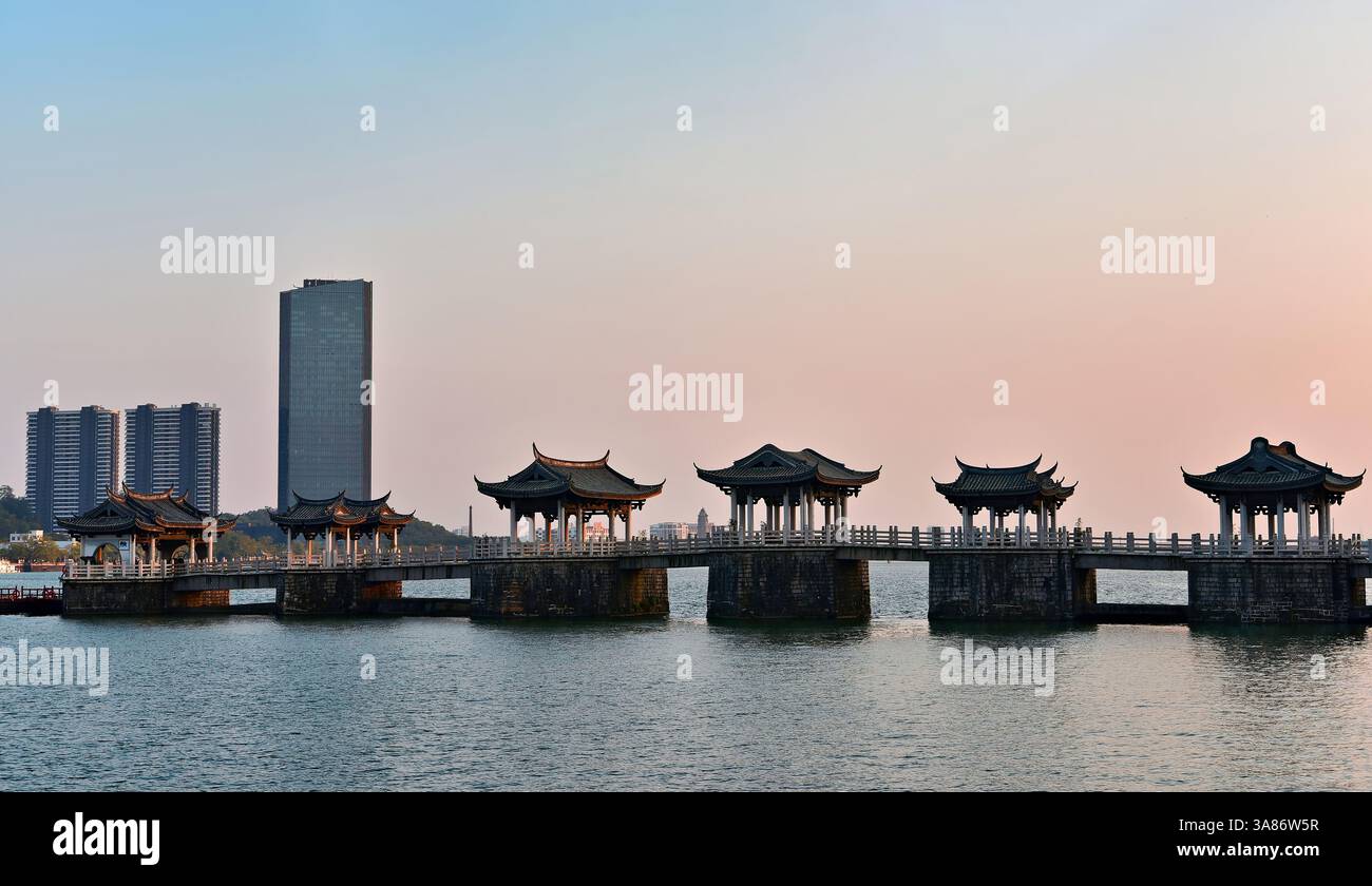 The pavilions of Guangji Bridge, built in 1170, one of China's four ...