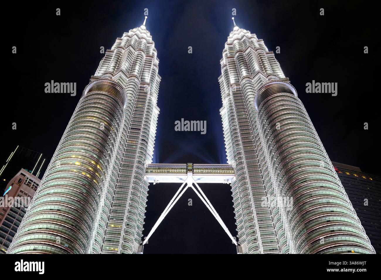 Petronas Twin Towers at night, the most famous twin skyscrapers in ...
