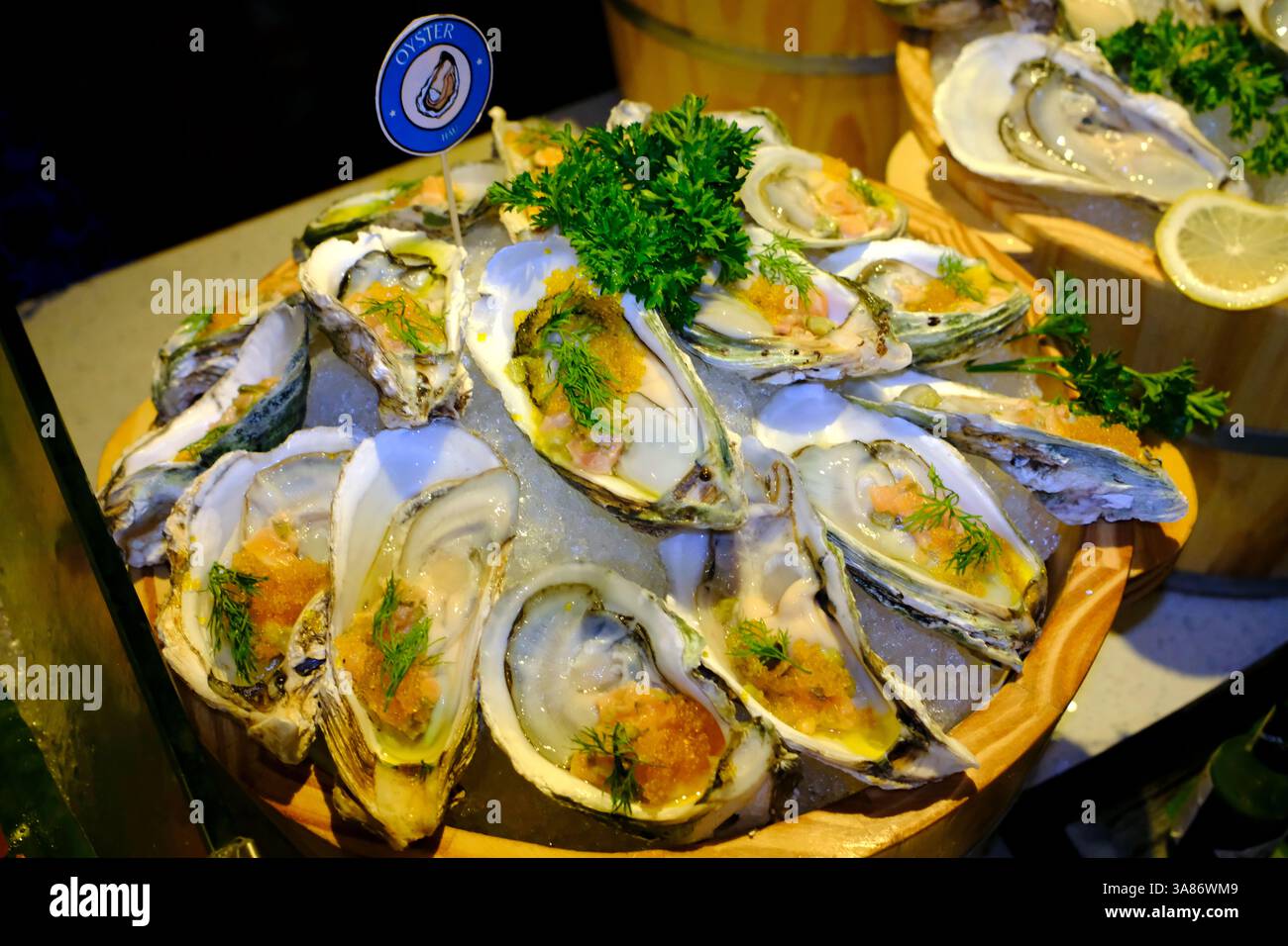 Seafood buffet in a restaurant, fresh oysters, Ho Chi Minh City ...