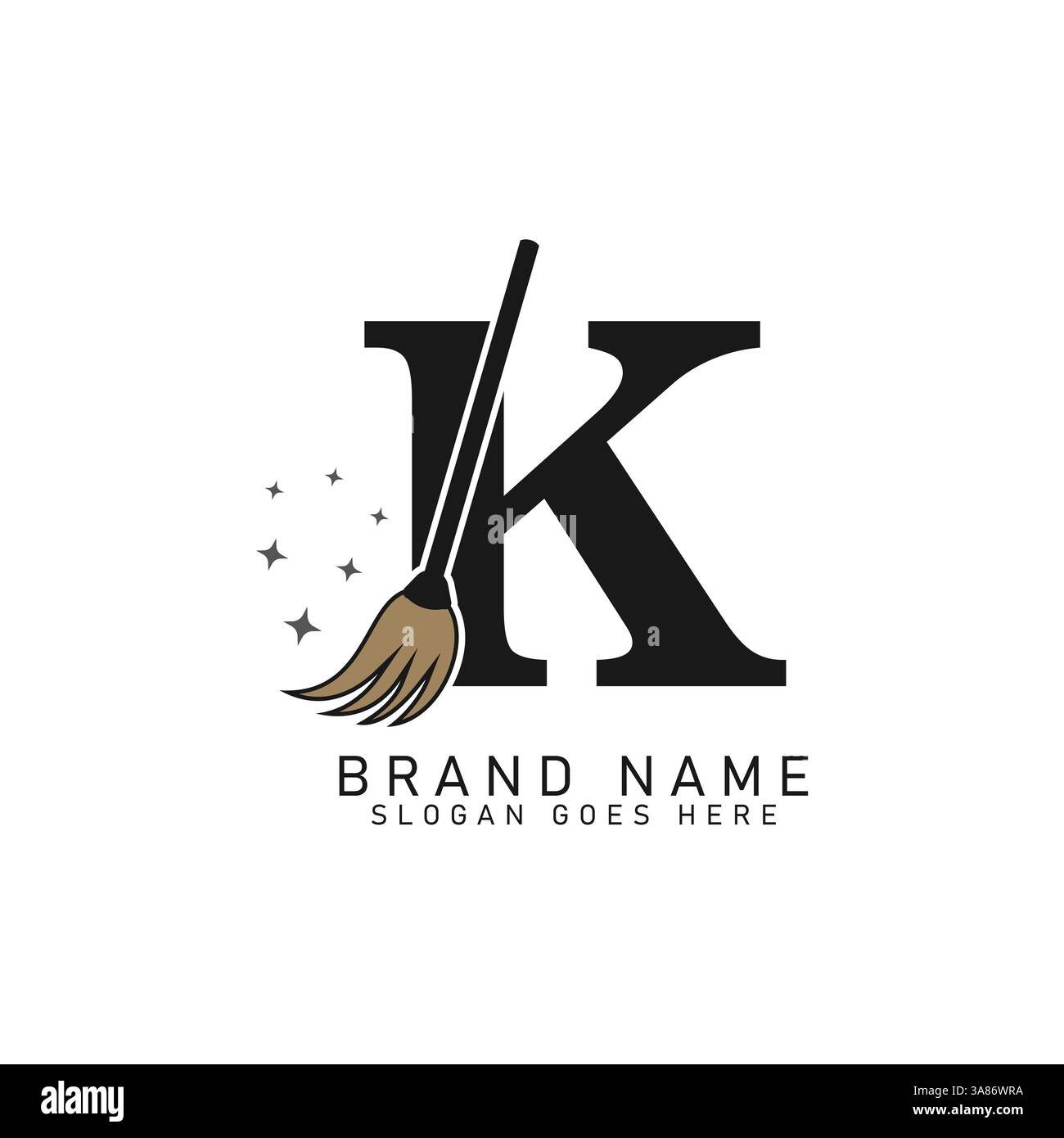 Letter K House Cleaning Broom Logo. Alphabet K Cleaning Brush Icon ...