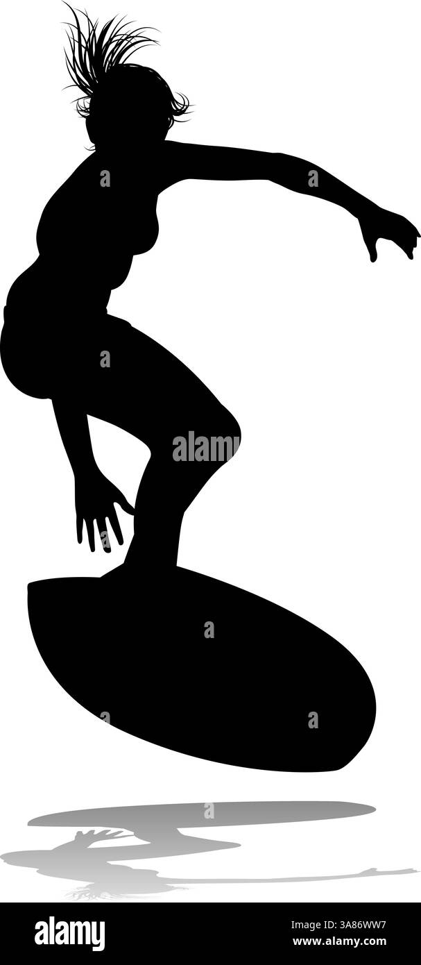 Woman Surfer Surfboard Female Surfer Silhouette Stock Vector Image ...