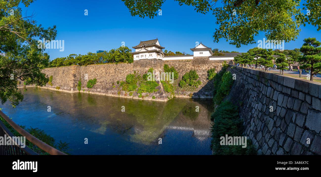 View of Sengan-yagura Turret and moat at Osaka Castle (Osaka-jo) on a ...