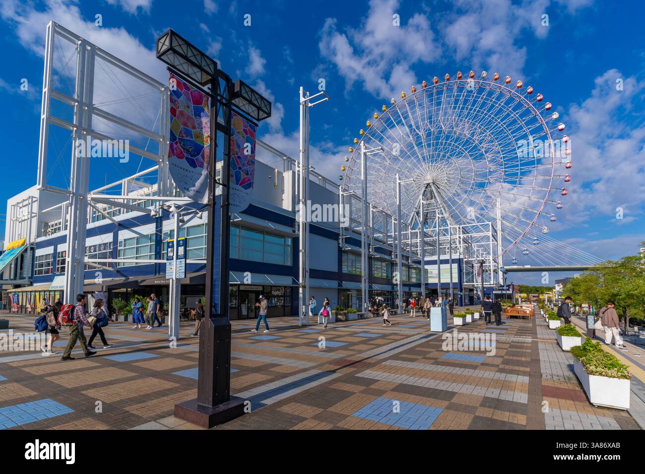 View of Tempozan Harbor Village and ferris wheel, Kaigandori, Minato ...