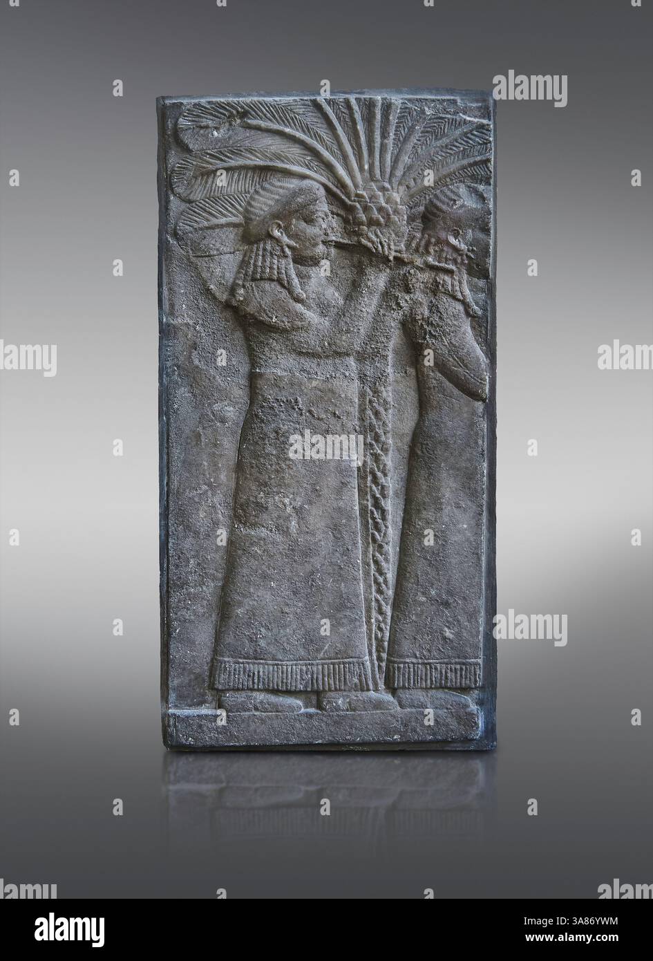 Ancient Neo Assyrian alabaster relief panel depicting two musicians ...