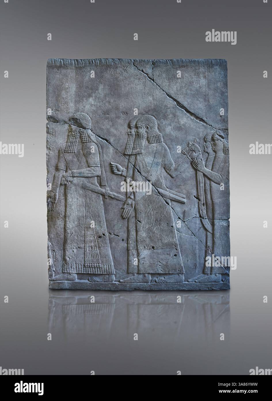 Assyrian bas relief sculpture panel showing courtiers carrying a mobile ...