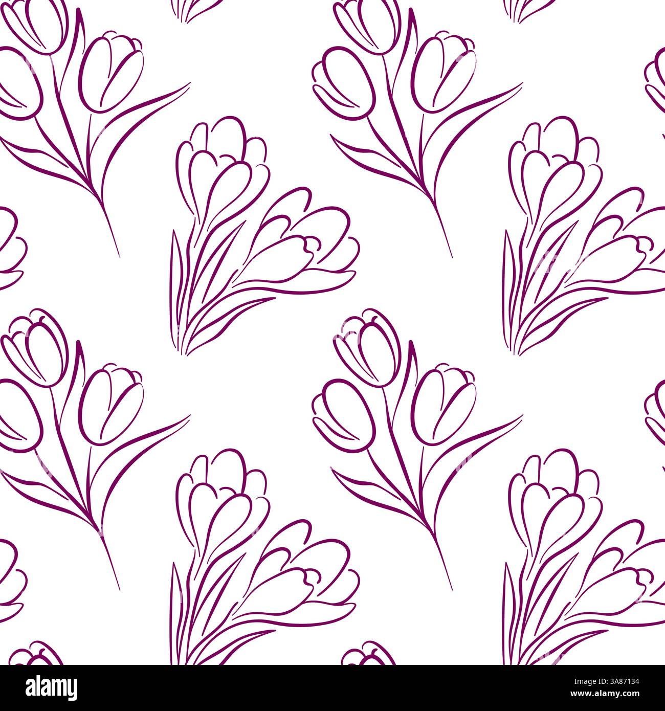 Seamless floral pattern with line art tulip and crocus. Perfect for ...