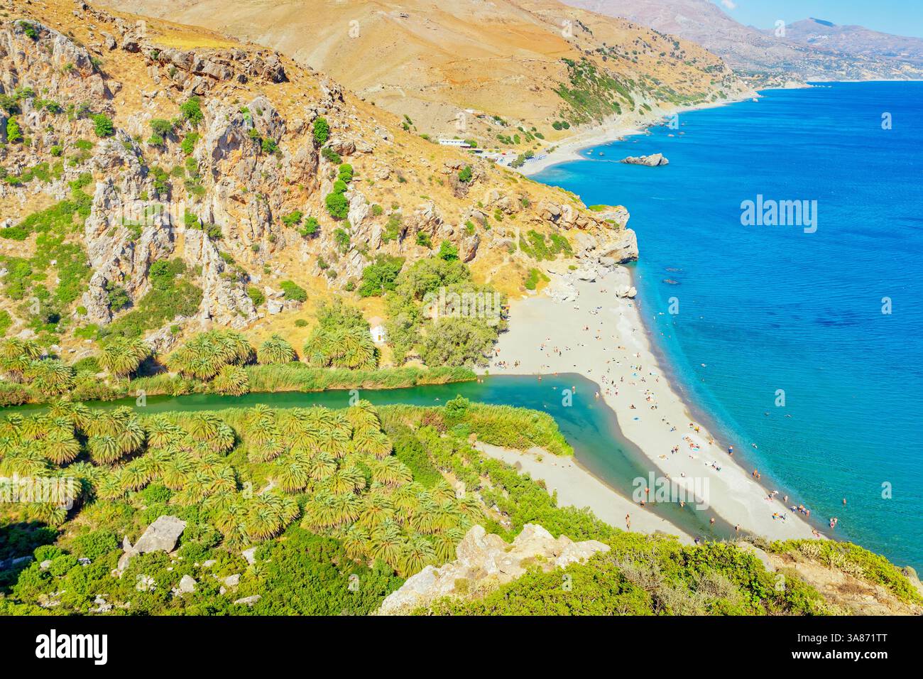 Preveli Beach, high angle view, Rethymno, Crete, Greek Islands, Greece ...