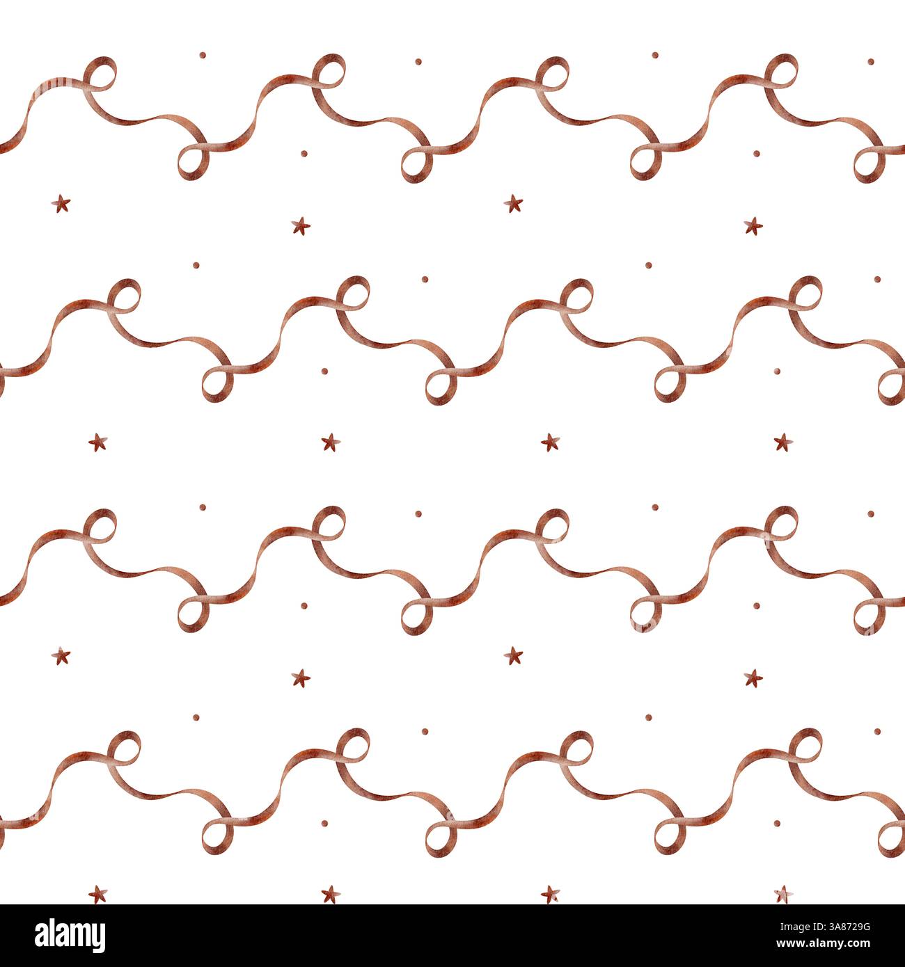 Seamless pattern retro red satin ribbons, stars, dots. Watercolor ...