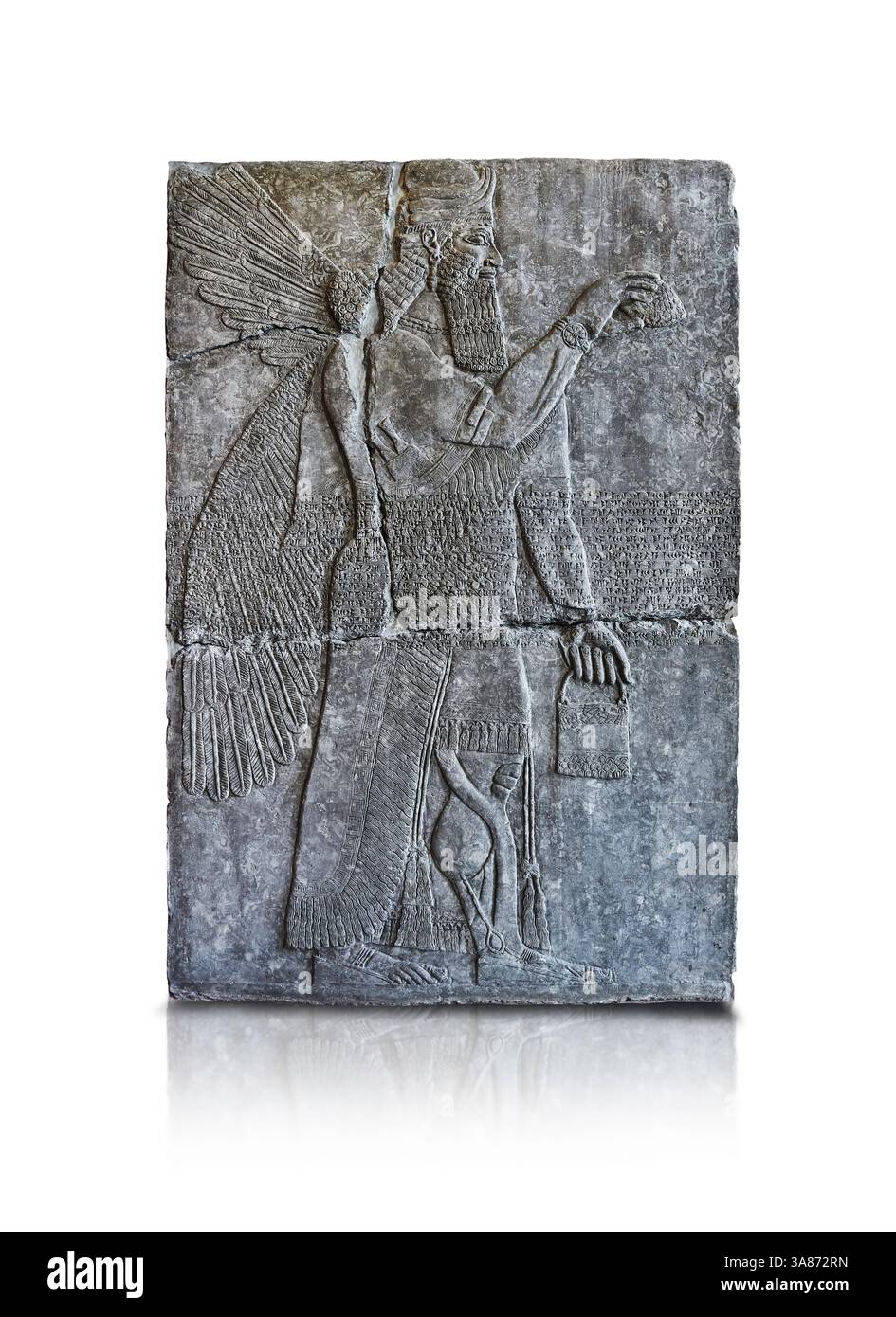 Ancient Neo Assyrian palace relief sculpture depicting a bearded Winged ...