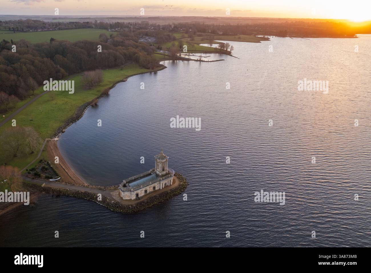 Aerial view of Normanton Church in Rutland Stock Photo - Alamy