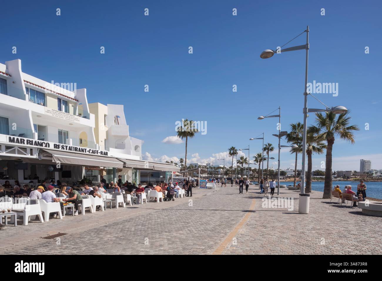 Cyprus, Paphos, Paphos Harbour, Waterfront with Restaurants Stock Photo - Alamy