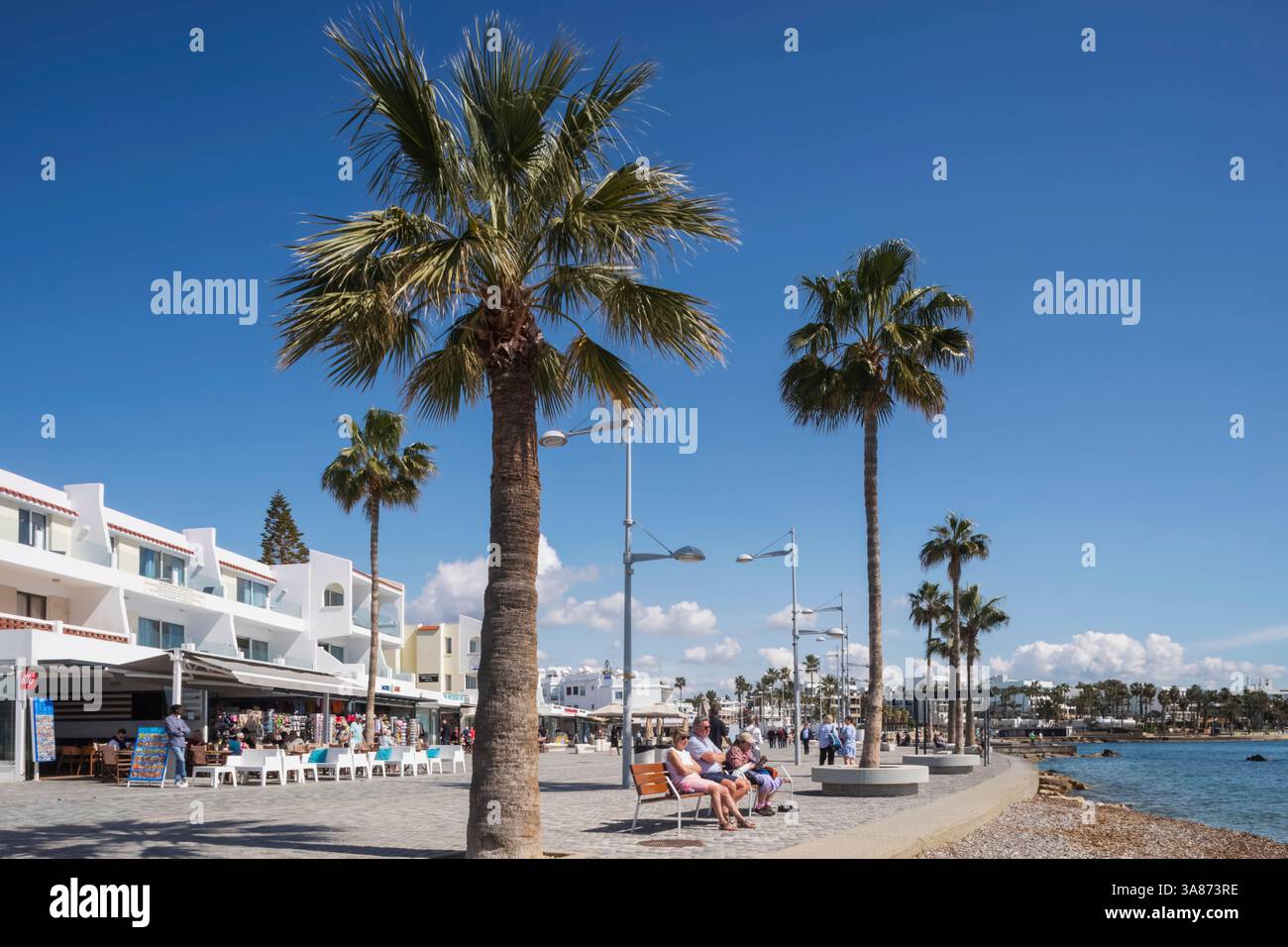 Cyprus, Paphos, Paphos Harbour, Waterfront with Restaurants Stock Photo ...