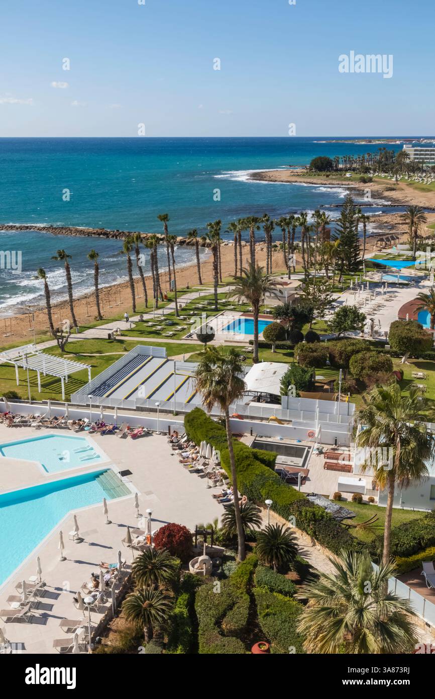 Cyprus, Paphos, Elevated View of Paphos of Seafront and Beach Stock ...