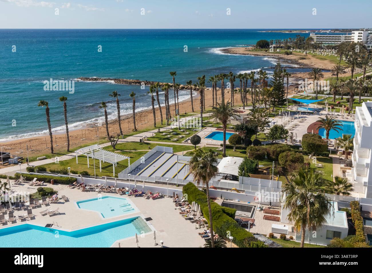 Cyprus, Paphos, Elevated View of Paphos of Seafront and Beach Stock ...
