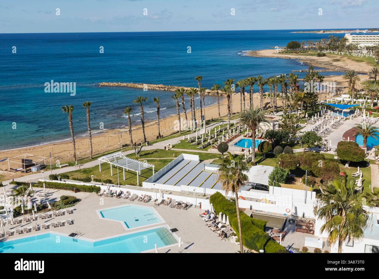 Cyprus, Paphos, Elevated View of Paphos of Seafront and Beach Stock ...