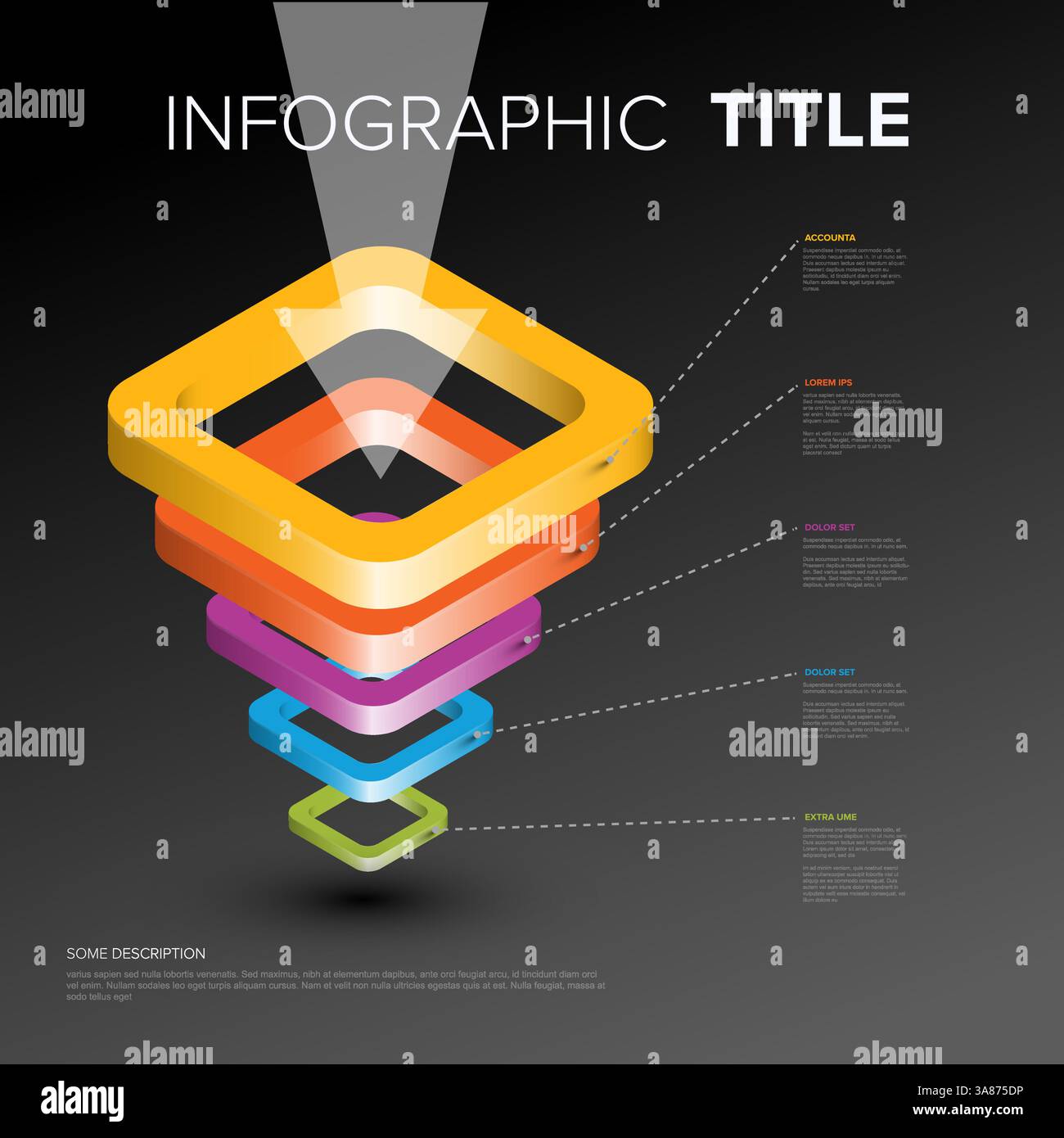 This image features a 3D funnel infographic with layered colorful ...