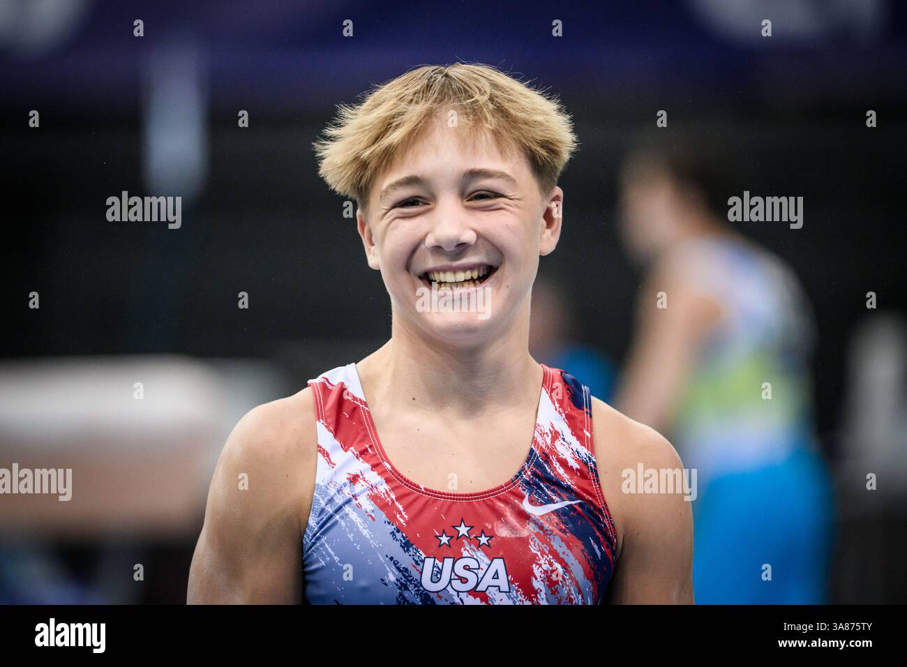 Stuttgart, Deutschland. 28th Mar, 2025. Danila Leykin (USA) - Lachen/40 ...