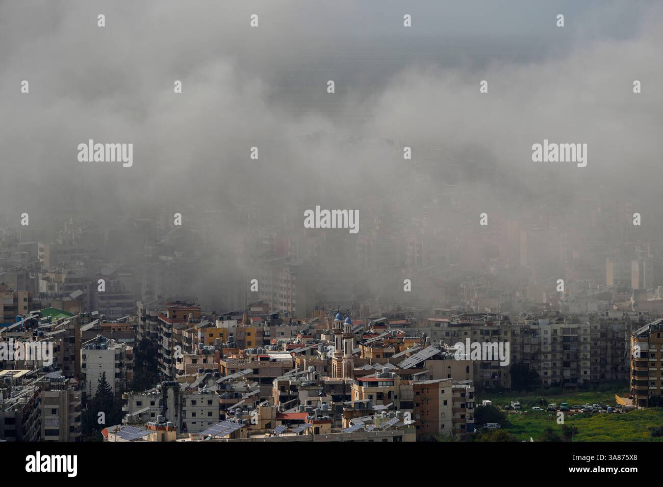 Smoke rises following an Israeli airstrike on Dahiyeh, in the southern ...