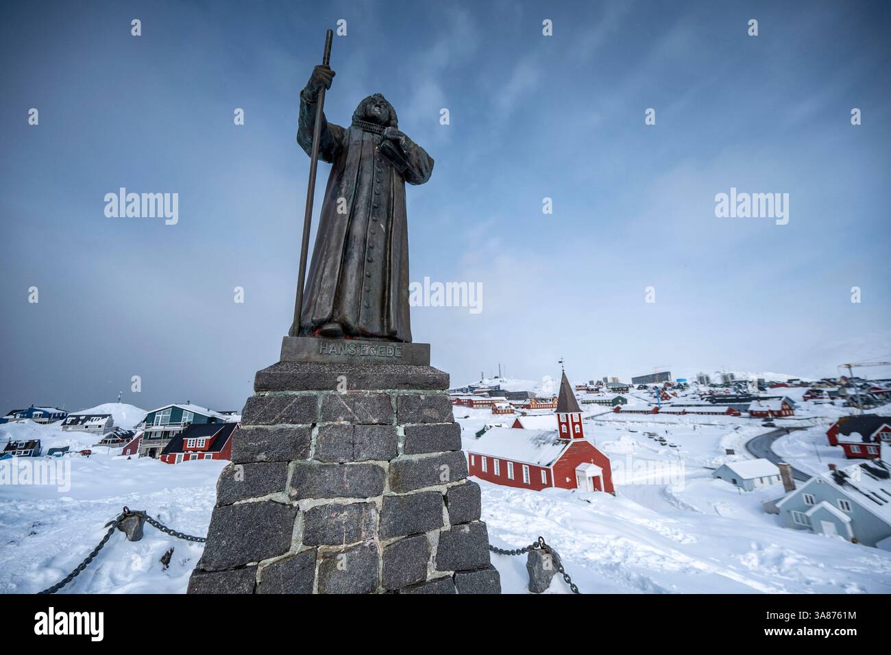 Nuuk, Greenland. 27th Mar, 2025. The statue of Hans Egede in Nuuk ...