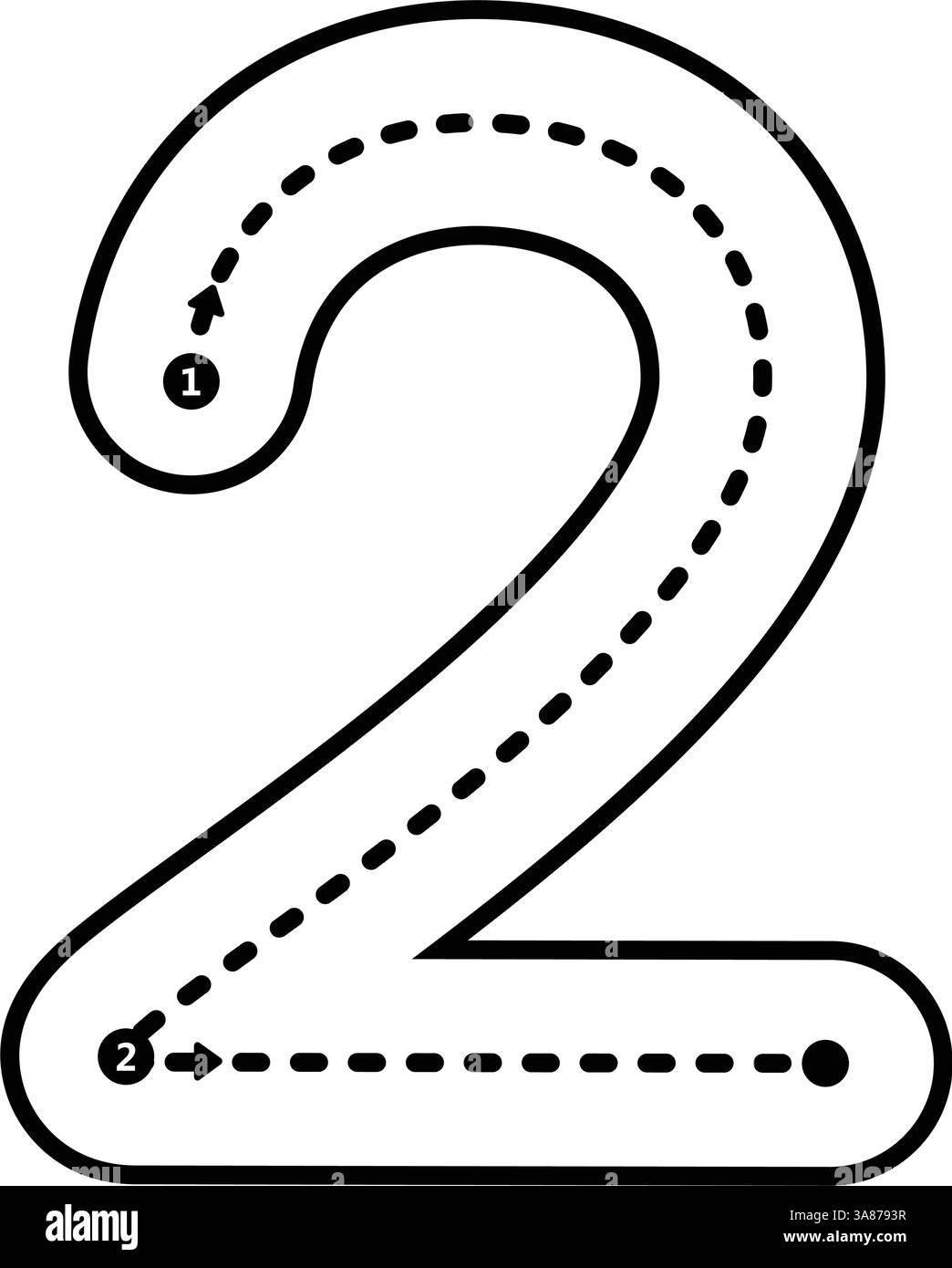 Tracing number 2 prewriting dotted line math worksheet element for ...