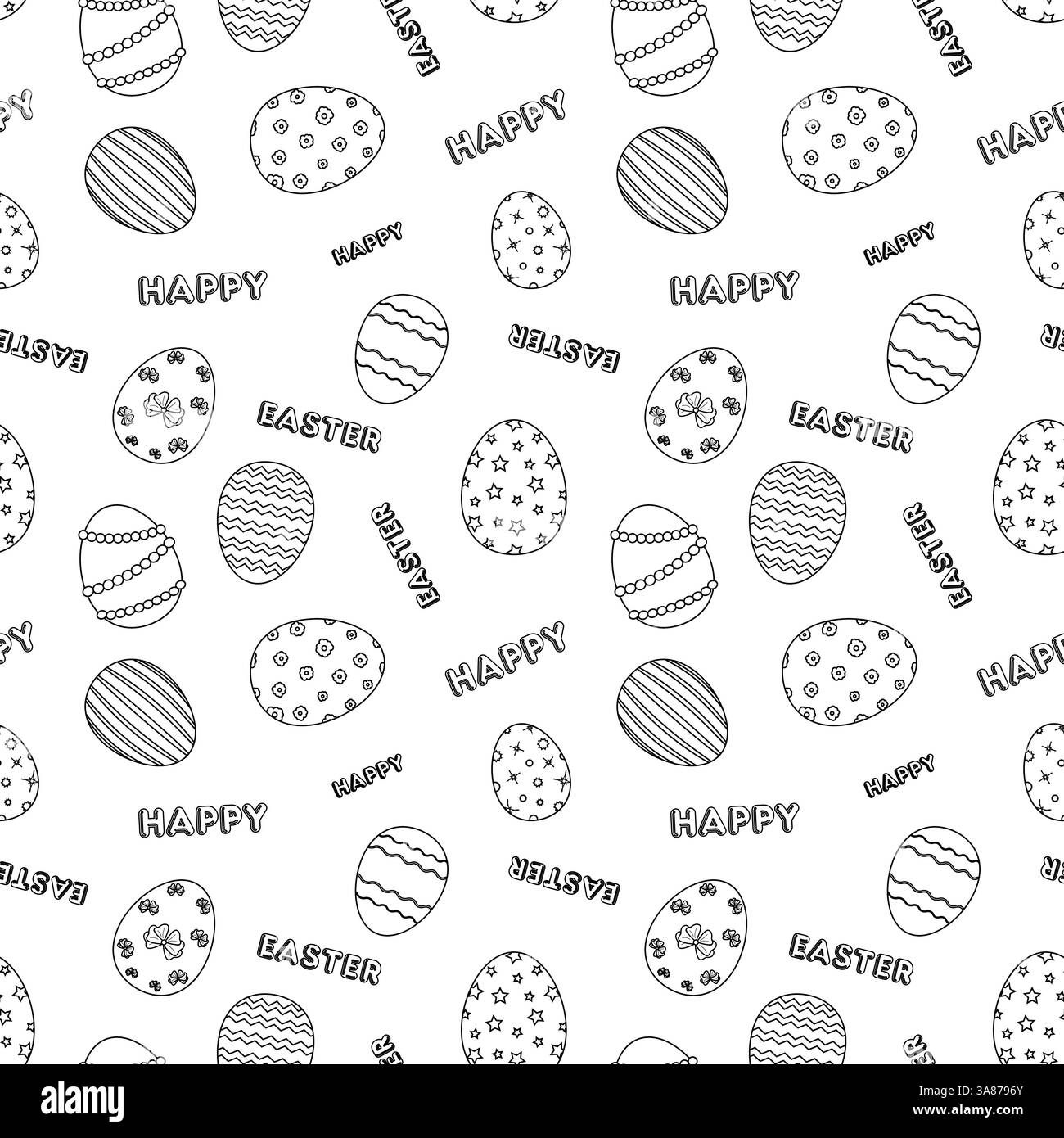 Black and white seamless pattern with decorative Easter eggs featuring ...