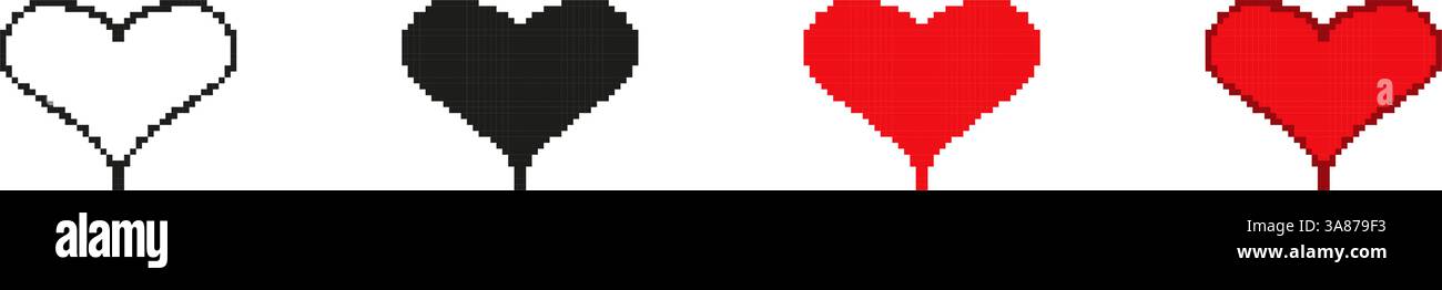 Heart Icons Pixelated Icon Set. Pixel Art Symbol Collection Of Heart ...