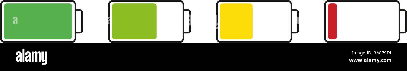 Battery Levels Charging Icon Set. Battery Power Indicator Symbol ...
