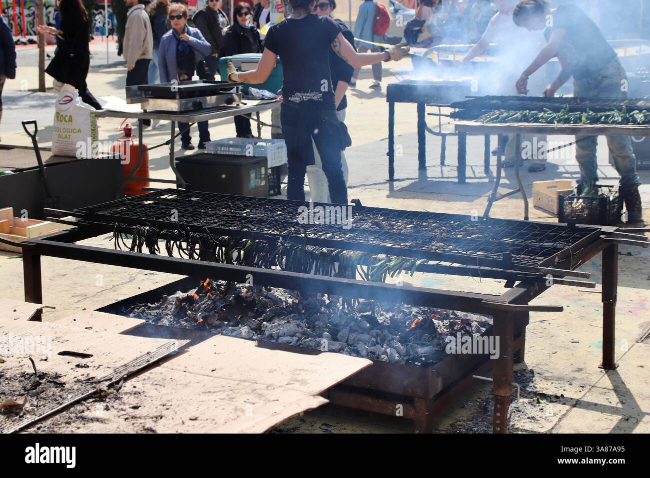 Barcelona, Spain - March 15 2025: Traditional Calcotada Barbecue in ...