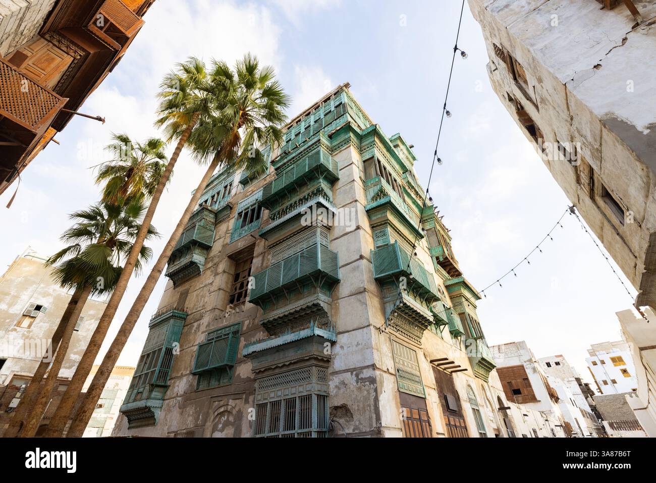 Old town of Jeddah with th historic wooden balconies in the Al Balad ...