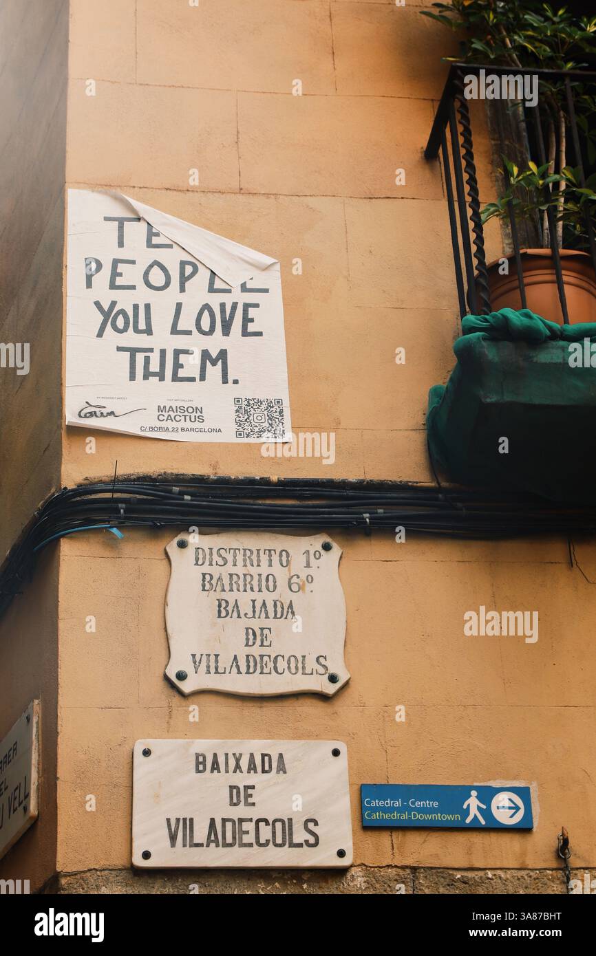 Barcelona, Spain - March 15 2025: Mixed Street Signs and Inspirational ...