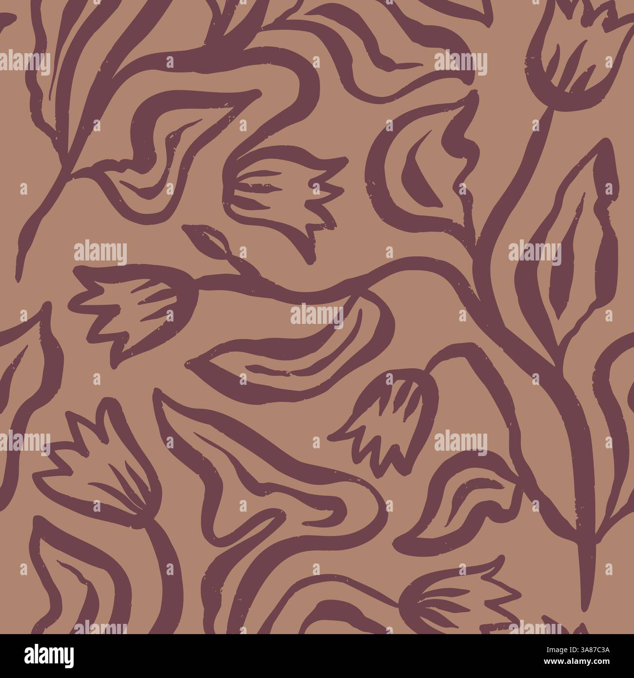 Brush strokes inky flowers brown seamless pattern Stock Vector Image ...