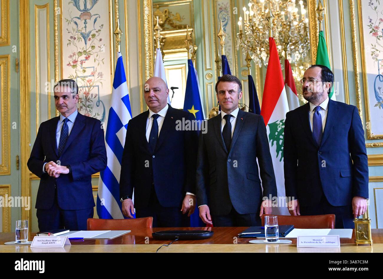 Paris, France. 28th Mar, 2025. Greece's Prime Minister Kyriakos ...